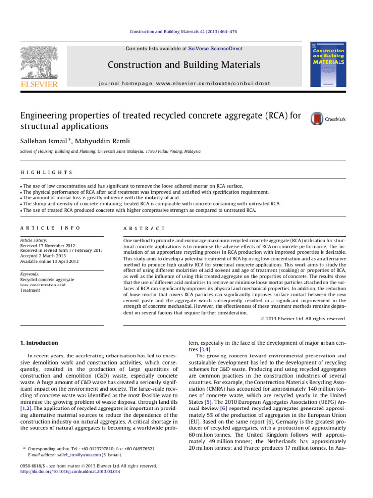 Engineering Properties of Treated Recycled Concrete Aggregate (RCA) For ...