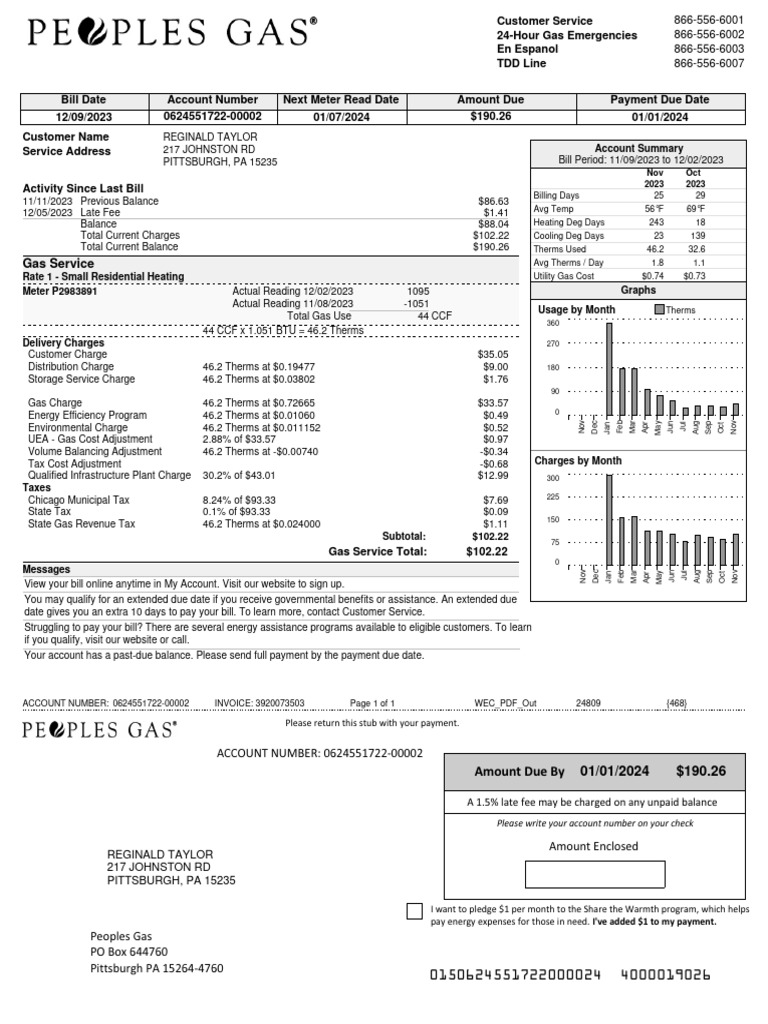 PeoplesGas Bill 2023 12 09 1722-2 | PDF | Taxes | Physical Quantities