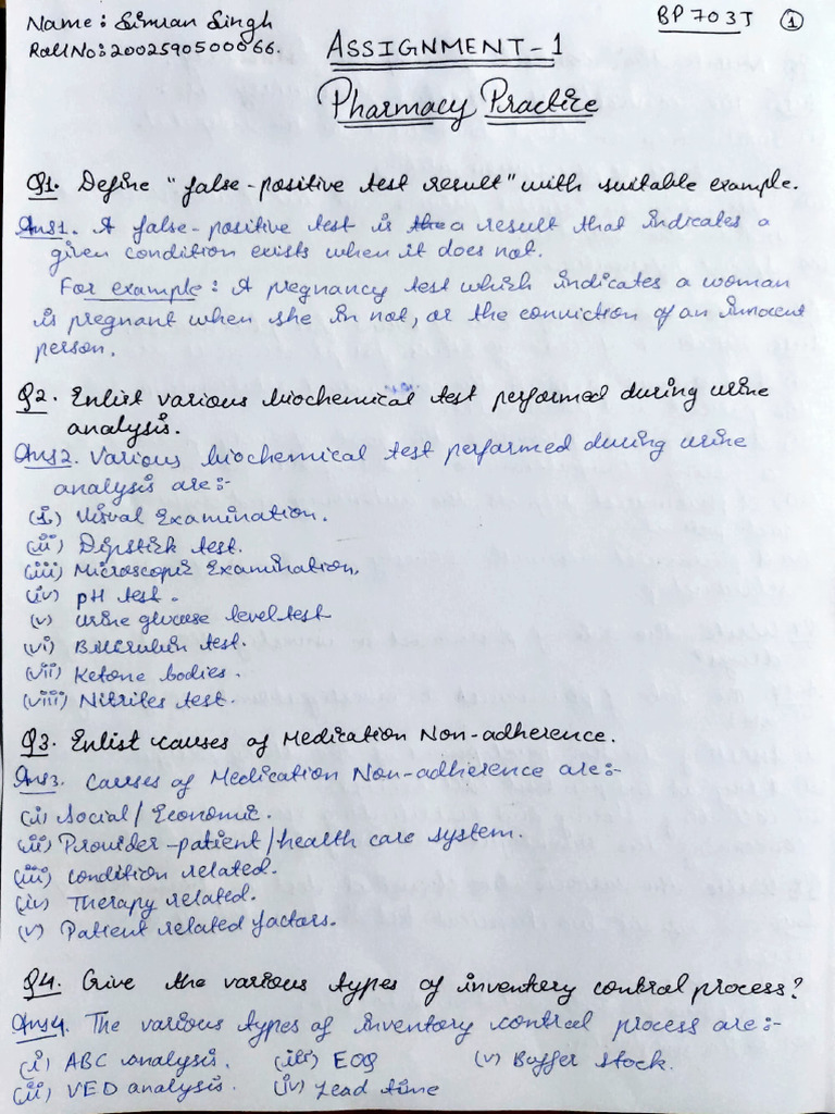 Pharmacy Practice Assignment 1 | PDF