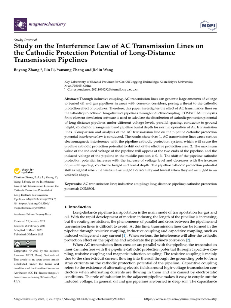 Study on the Interference Law of AC Transmission Lines on the Cathodic ...