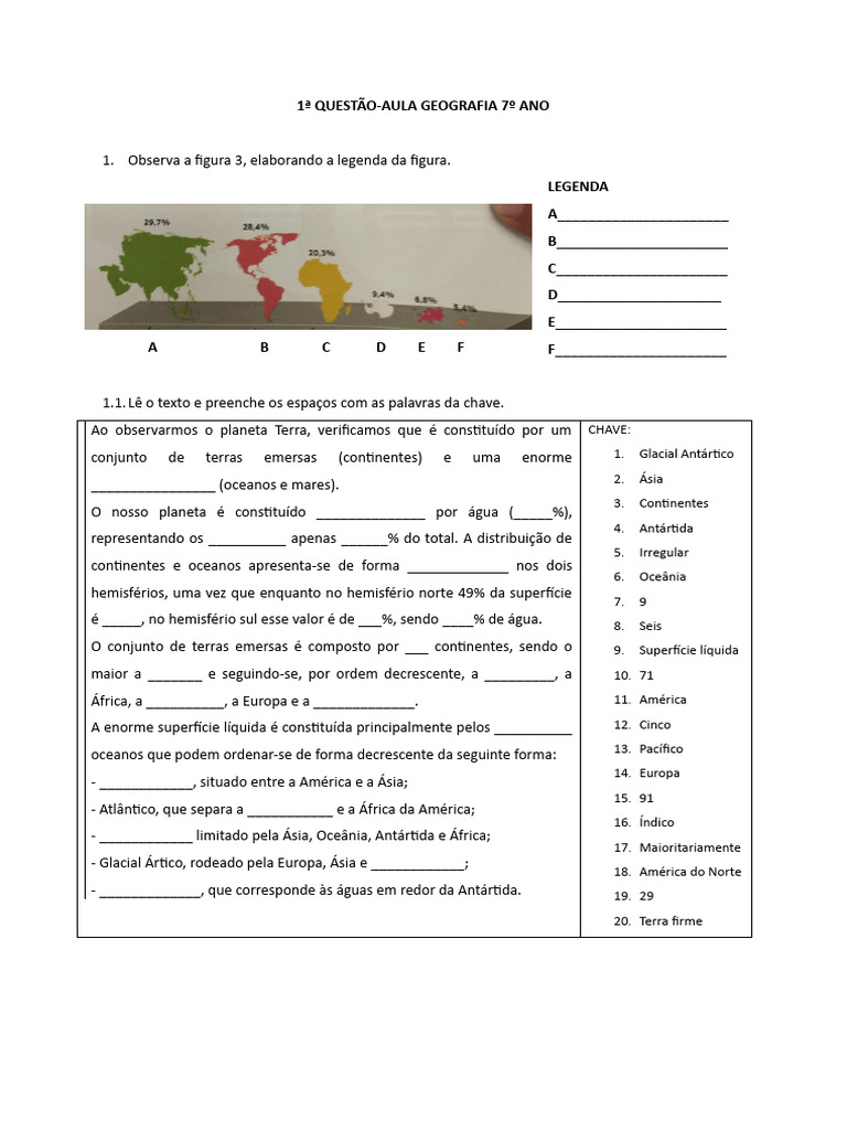 1 Questão Geografia 7 | PDF | Continente | Paisagem