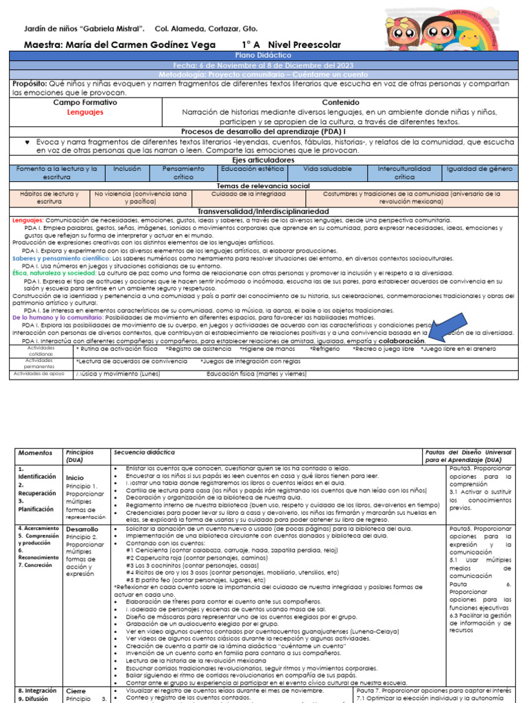 Planificación Didáctica Cuentos Preescolar Pdf
