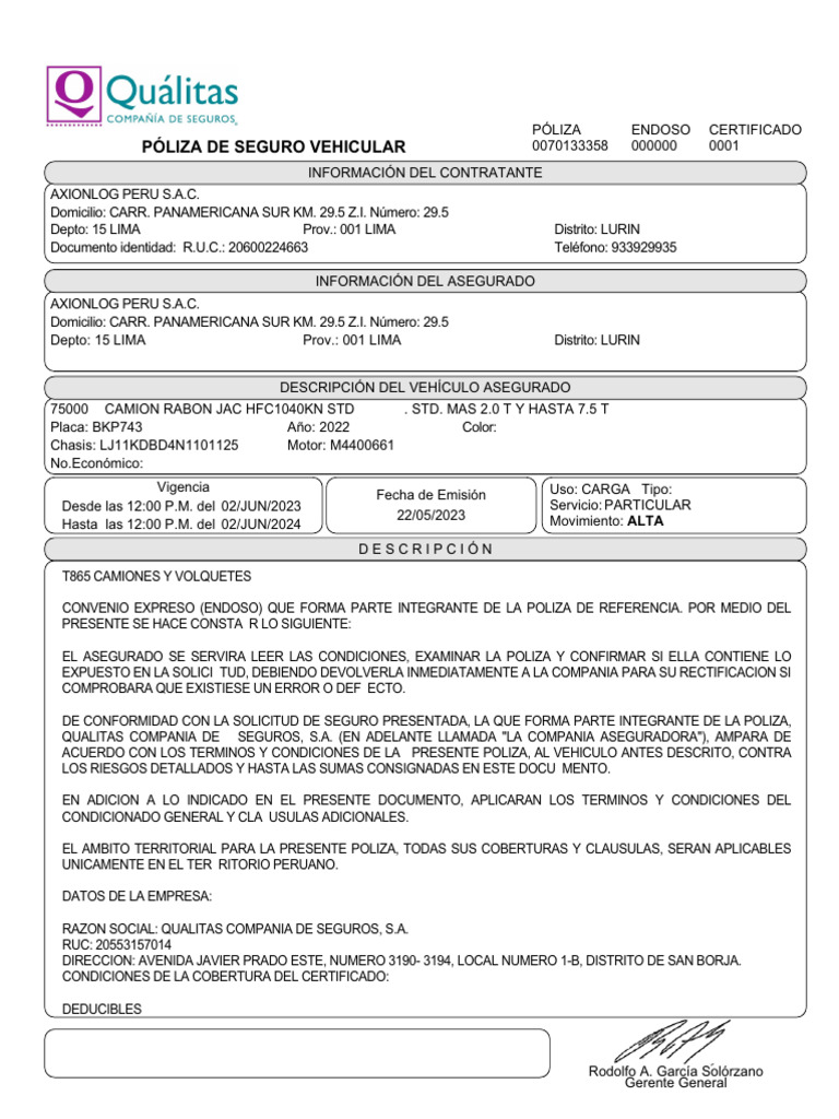 Póliza de Seguro Vehicular Axionlog | PDF | Póliza de seguros | Seguro