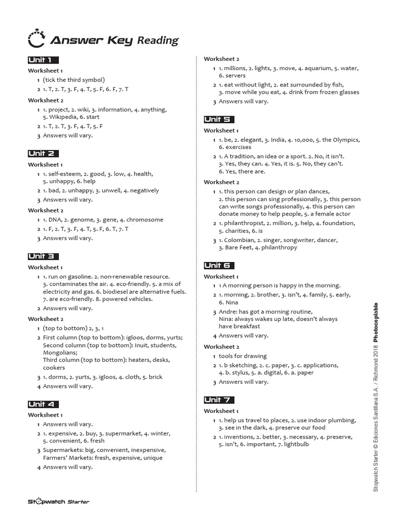 TRM SW1 Answer Key Reading | PDF | Genetics