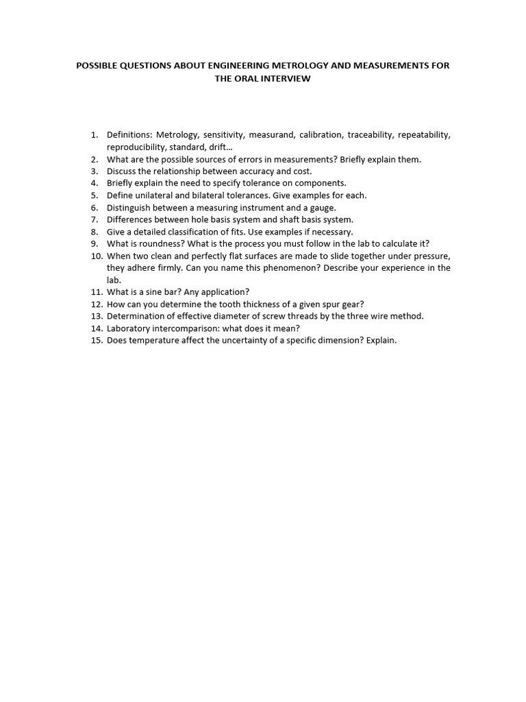 Engineering Metrology Interview Questions | PDF | Science & Mathematics ...