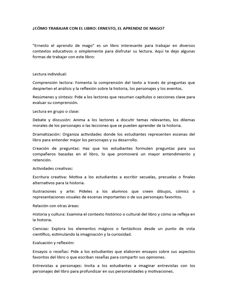 Como Trabajar El Libro de Ernesto | PDF