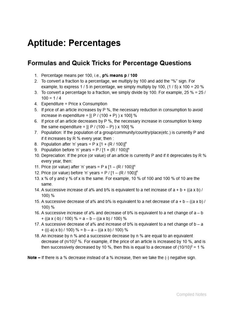 Aptitude Percentages | PDF
