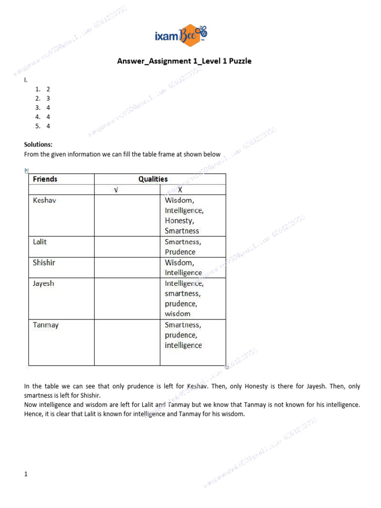 Answer - Assignment 1 - Easy Level Puzzles | PDF