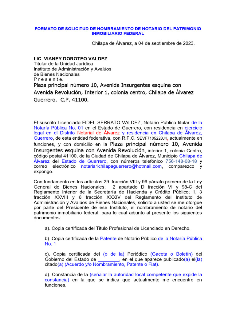 ANEXO 1 Formato de Solicitud de Nombramiento | PDF