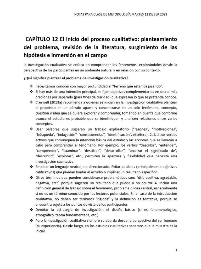 CAPÍTULO 12 El Inicio Del Proceso Cualitativo | PDF