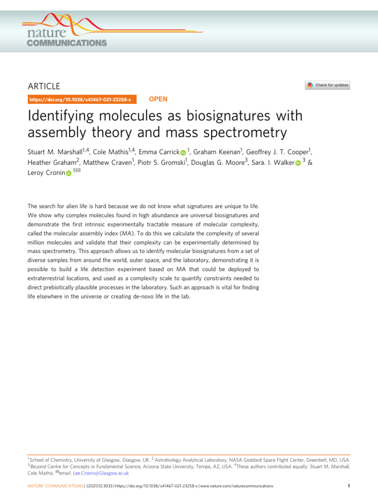 Molecular Assembly A Way To Find Alien Species Pdf 