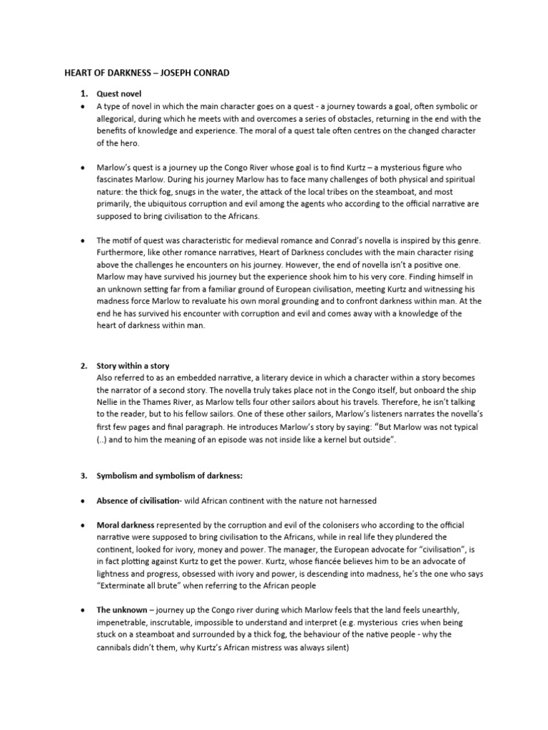 HEART OF DARKNESS - Joseph Conrad - Notes | PDF | Heart Of Darkness ...