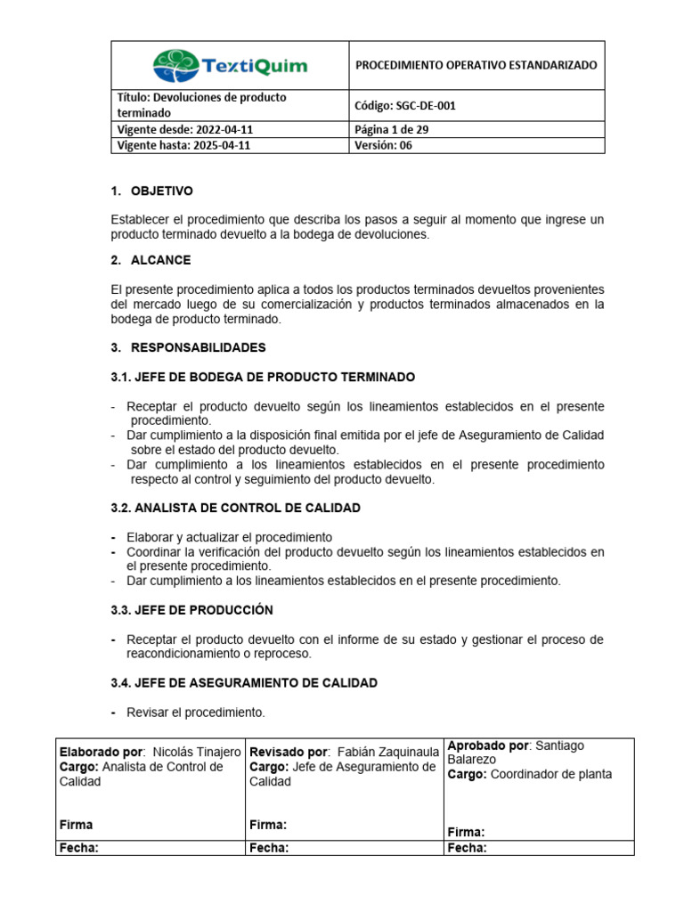 SGC-DE-001 Devoluciones | PDF