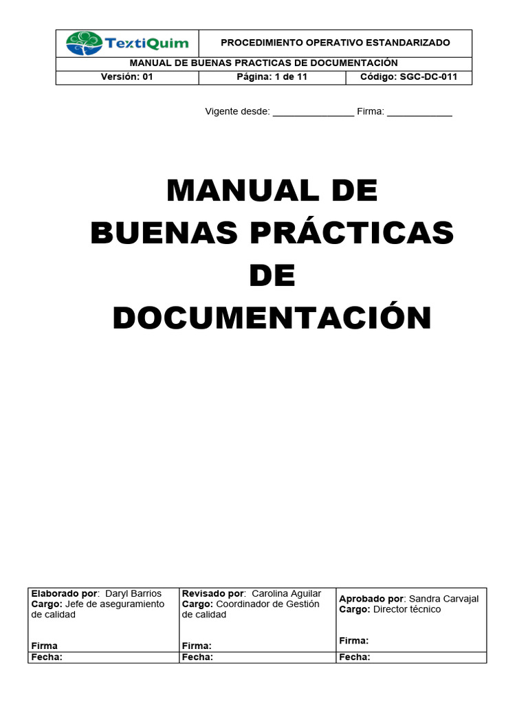 SGC-DC-011 Manual de Buenas Prácticas de Documentación | PDF | Calidad (comercial) | Sistema de ...