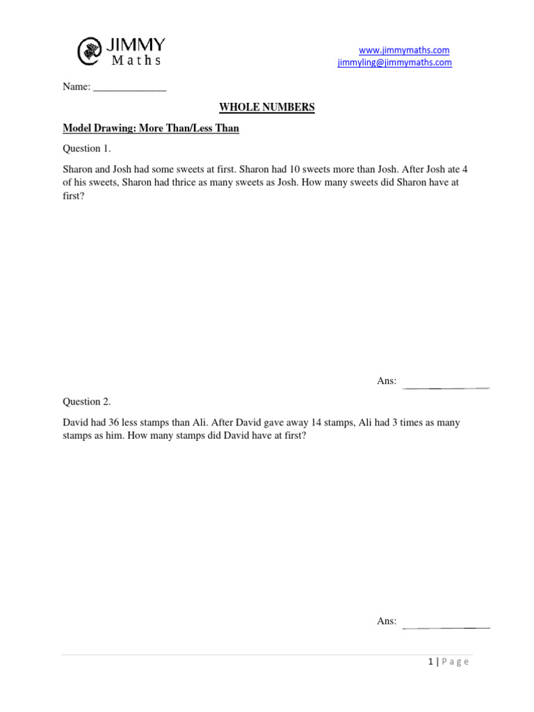 P5 Whole Numbers: More/Less Problems | PDF