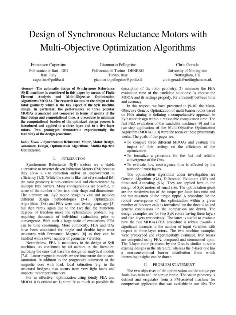 Design of Synchronous Reluctance Motors With Multiobjective Optimization Algorithms | PDF
