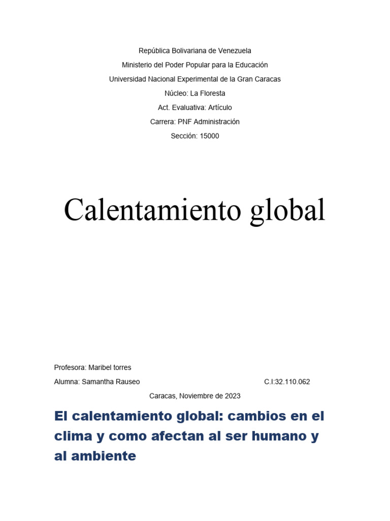 Calentamiento Global: El Calentamiento Global: Cambios en El Clima y ...