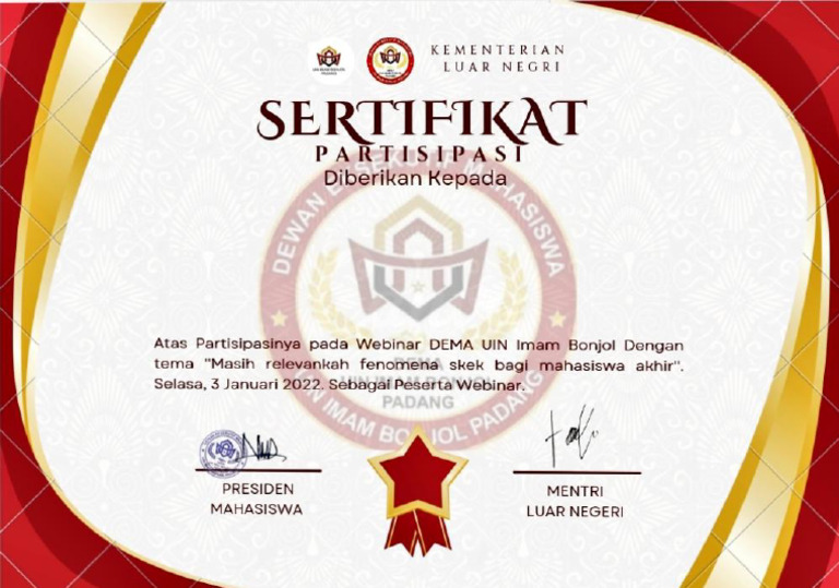 Sertifikat Webinar Nasional Fenomena SKEK | PDF