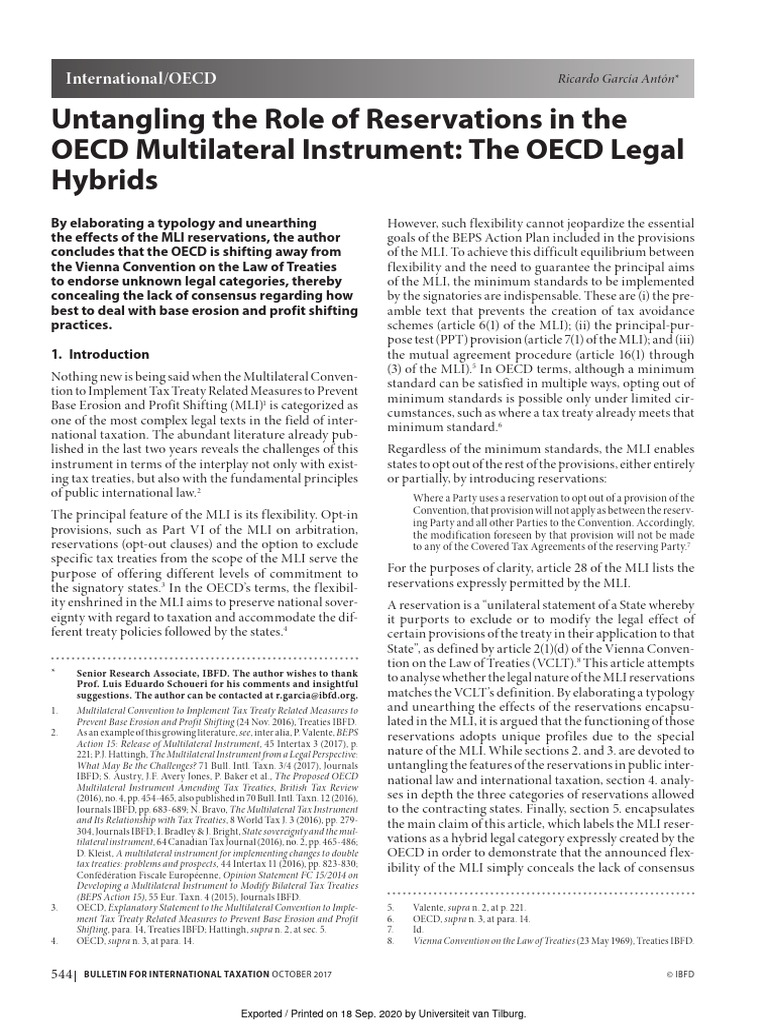 The Role of Reservations in The OECD Multilateral Instrument - The OECD Legal Hybrids - IBFD ...