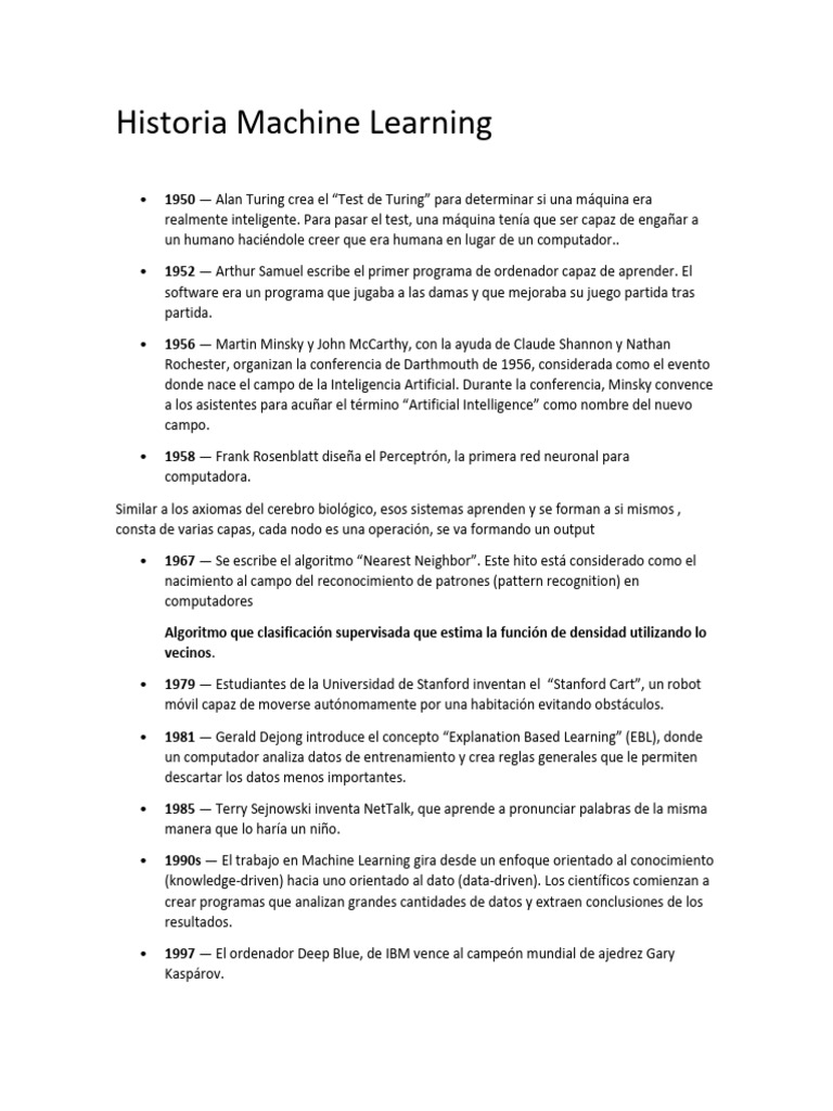 Historia Machine Learning | PDF | Aprendizaje profundo | Aprendizaje ... Historia Machine Learning | PDF | Aprendizaje profundo | Aprendizaje ...