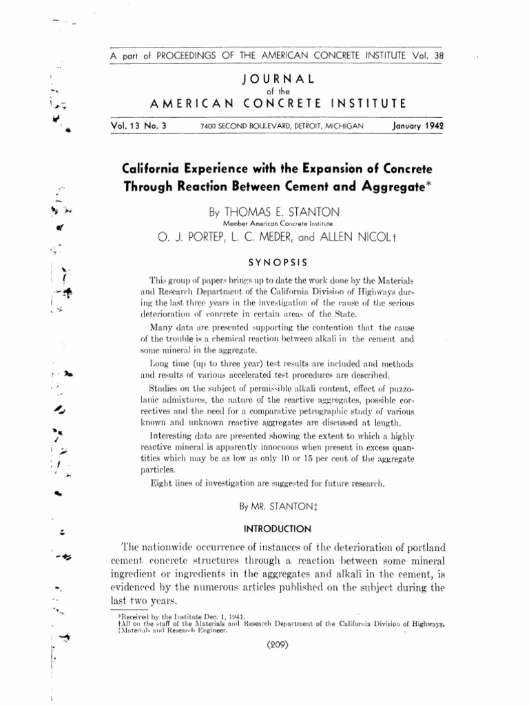 Expansion of Concrete Through Reaction Between Cement and Aggregate | PDF
