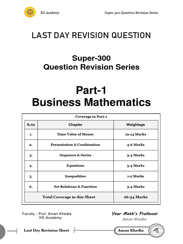 Maths-Last Day Revision Sheet-Part-1 | PDF