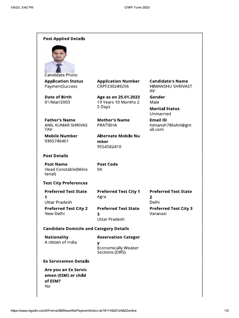 CRPF Form 2023 | PDF