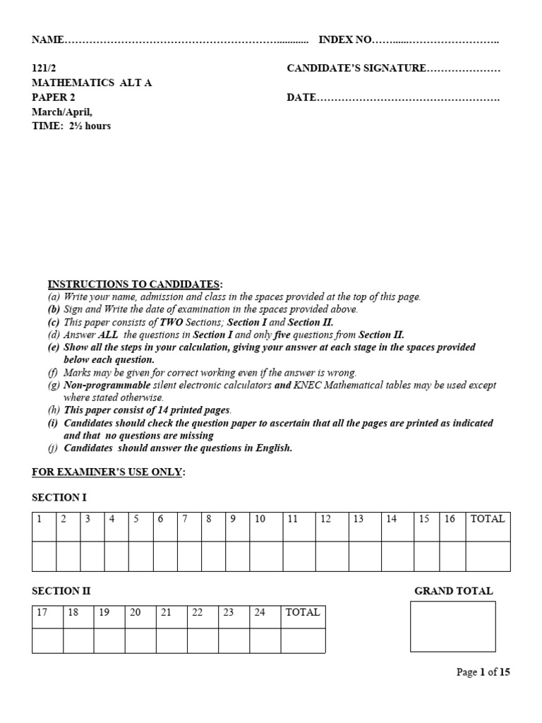 Mathematics Exam Paper 2 Instructions | PDF | Circle | Area