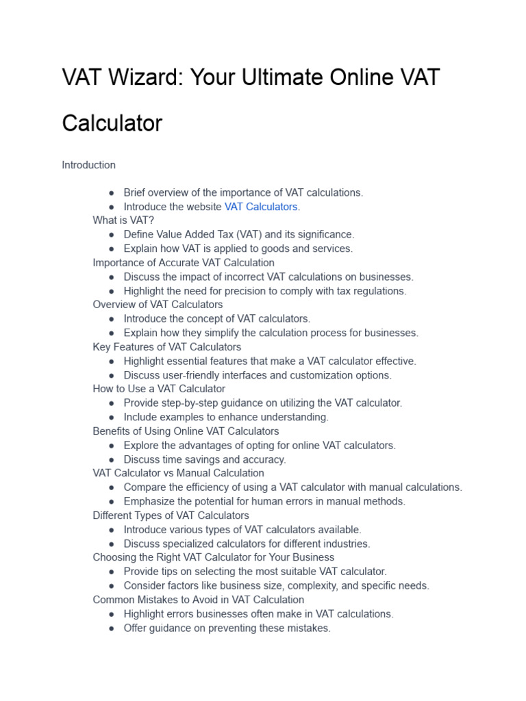 VAT Wizard - Your Ultimate Online VAT Calculator | PDF