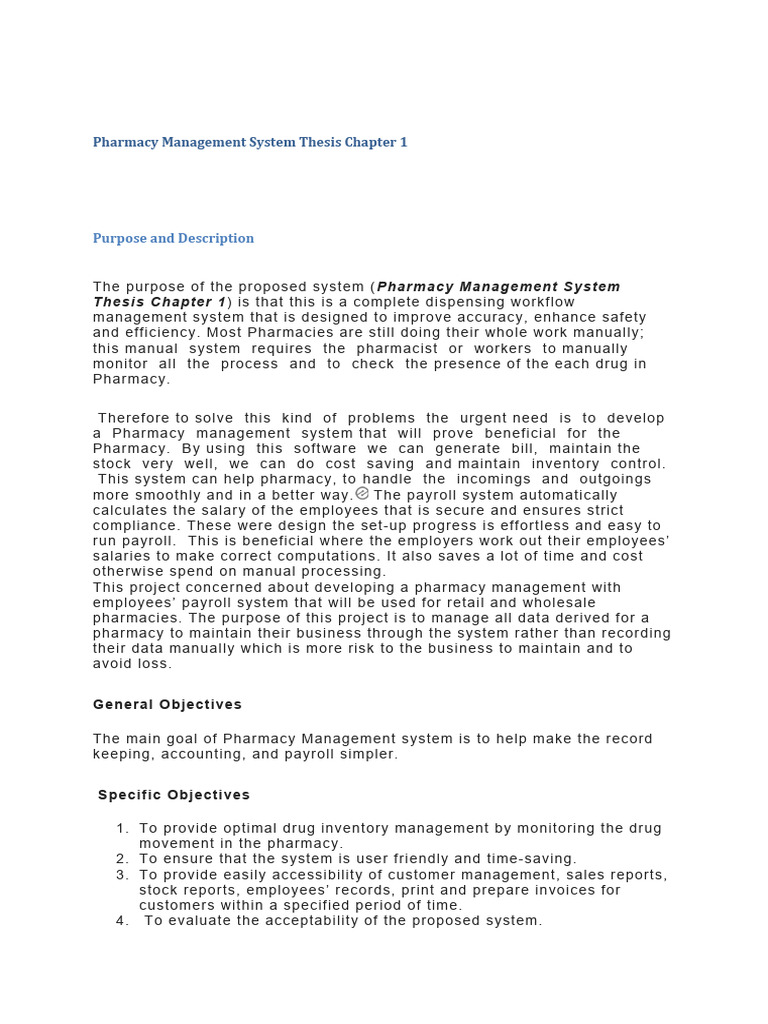 Pharmacy Management System Thesis Chapter 1 | PDF