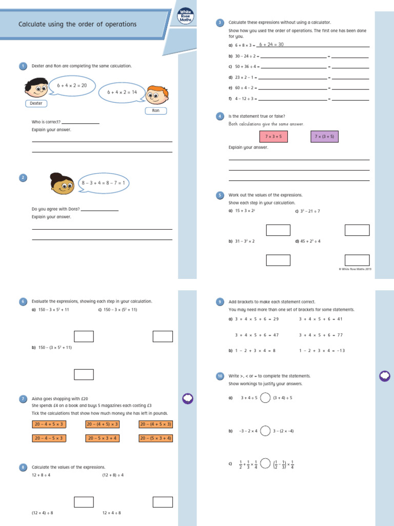 (432623) 5 Calculate Using The Order of Operations | PDF | Computer ...