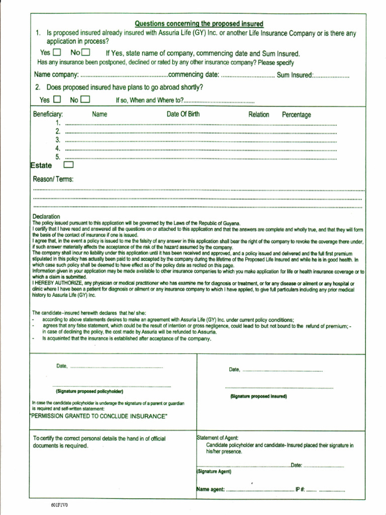 Application Form for Life Insurance - Page 2 | PDF | Insurance | Life ...