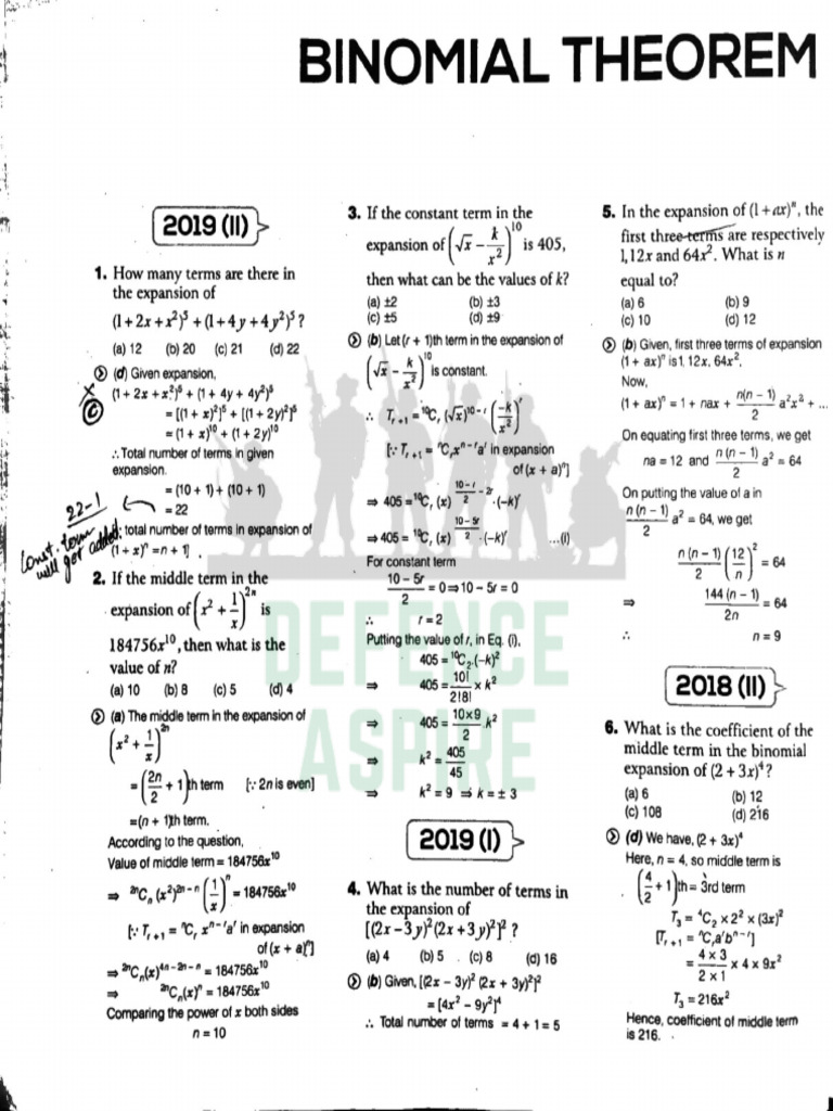 7 Binomial Theorem (2014-2019II) | PDF