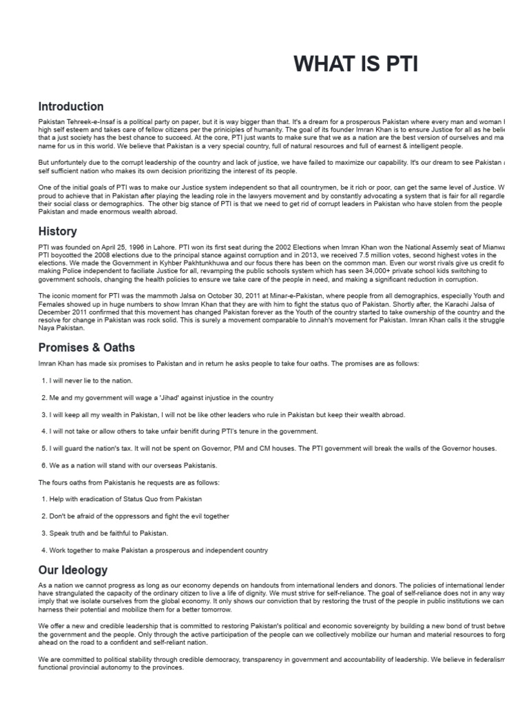 What is PTI _ PTI _ Pakistan Tehreek-e-Insaf | PDF