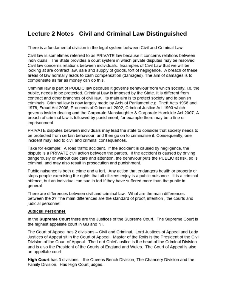 Lecture 2 Amended Notes Civil and Criminal Notesa | PDF