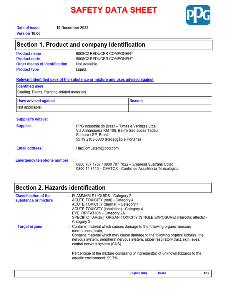 "9008C2 Reducer Component Safety Data" | PDF | Dangerous Goods | Toxicity