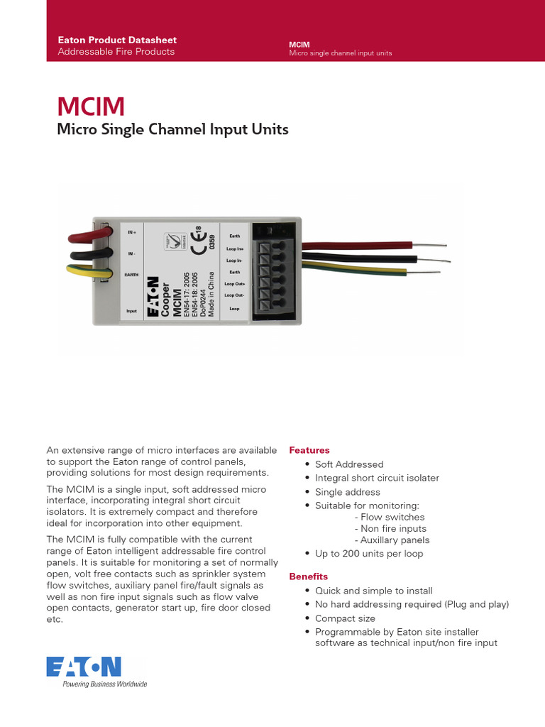 Eaton Fire Addressable Micromodules Mcim Datasheet 0419 | PDF