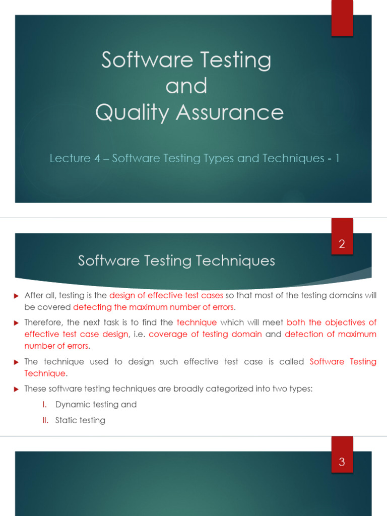 Stqa Lecture 4 Software Testing Types And Techniques 1 Pdf Software Testing Systems