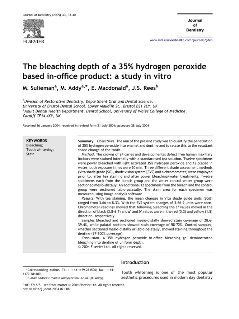 Bleaching Depth of A 35% Hydrogen Peroxide Based in Office Product A ...