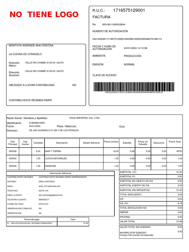 Factura - 2024-01-05T115541.688 | Descargar gratis PDF | Factura | Pagos