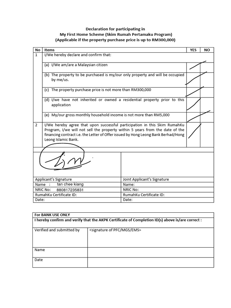 My First Home Scheme Declaration Form | PDF | Law
