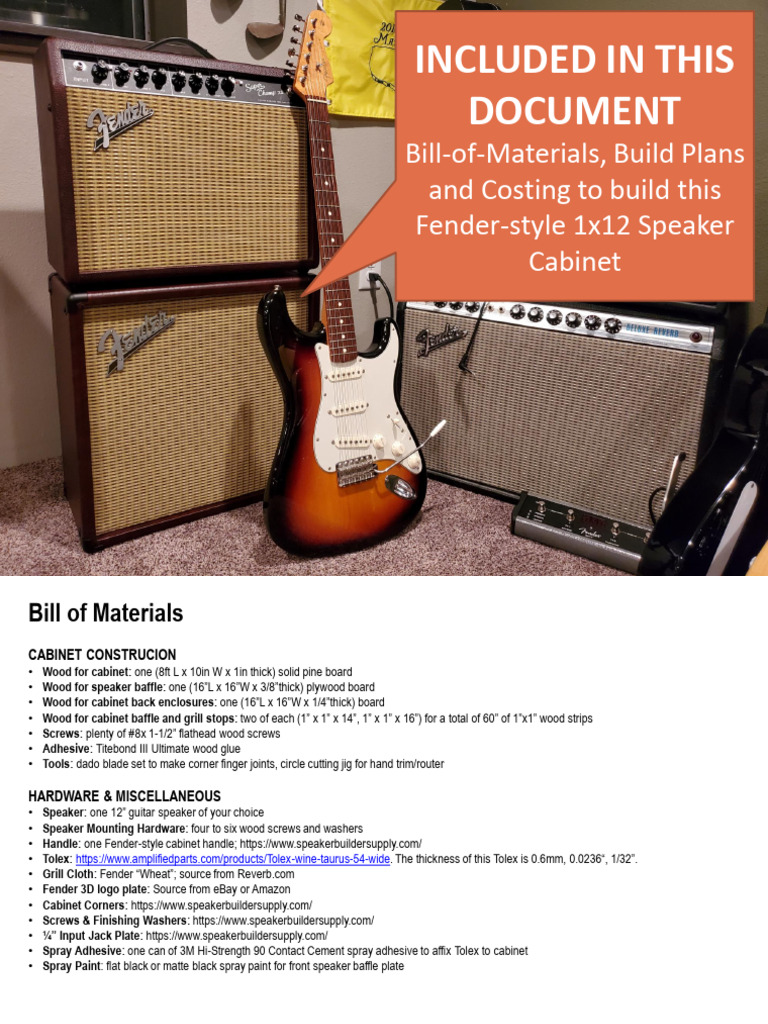 Fender Style 1x12 Speaker Cabinet Design and BOM | PDF | Adhesive | Screw