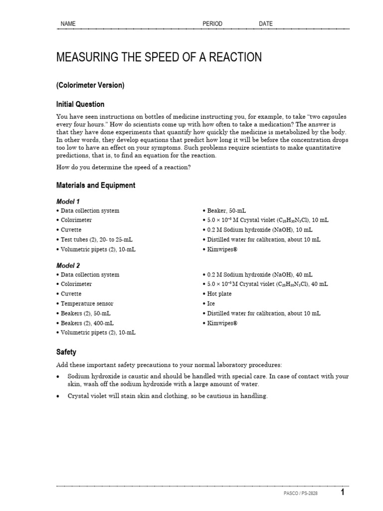 Measuring The Speed of A Reaction by Colorimetry | PDF