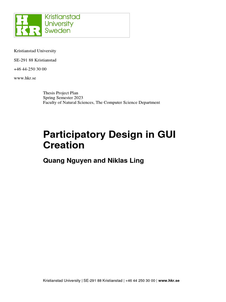 Participatory Design in GUI Creation: Quang Nguyen and Niklas Ling | PDF | Usability | Graphical ...