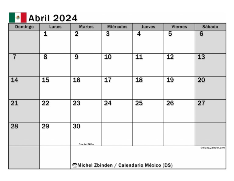Calendario Abril 2024 Mexico Ds 2 | PDF