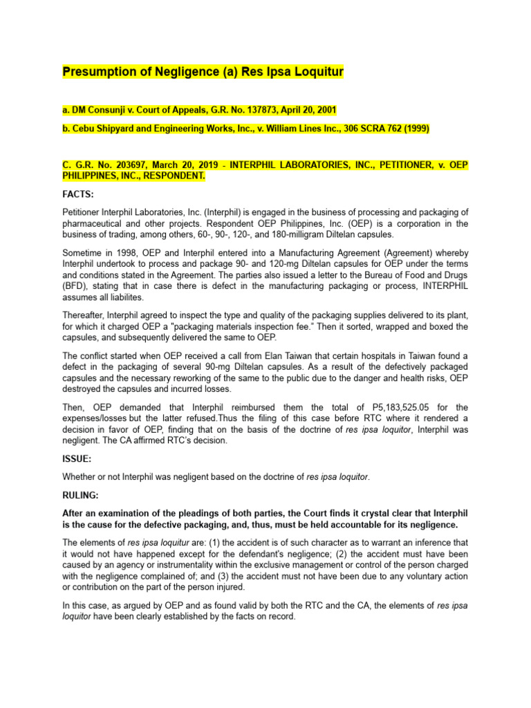 Presumption of Negligence - Interphil Case by Montero | PDF | Private ...