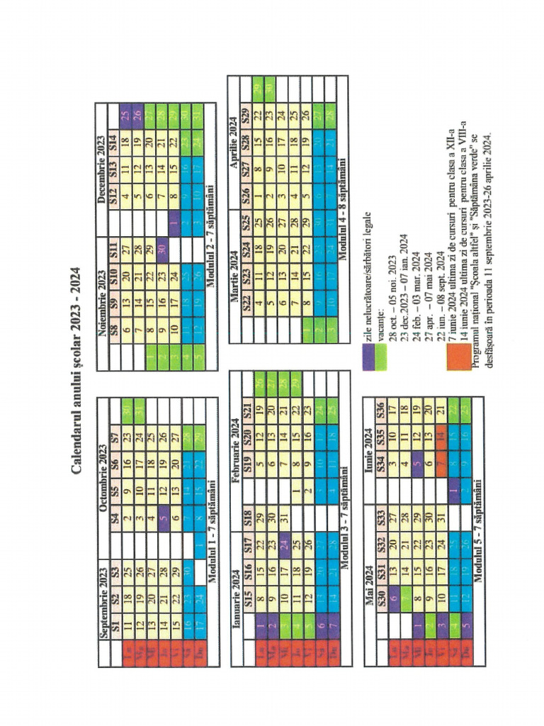 Calendarul Anului Scolar 2023-2024 | PDF