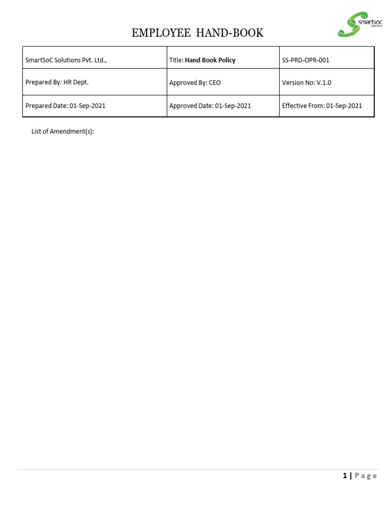 Employee Hand Book - Oct 2023 | PDF