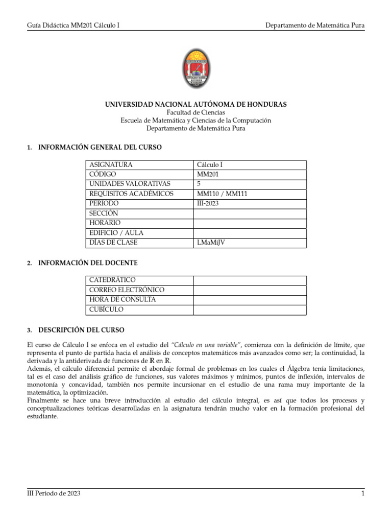 Guía Didáctica MM201 III-2023 UNAH | PDF