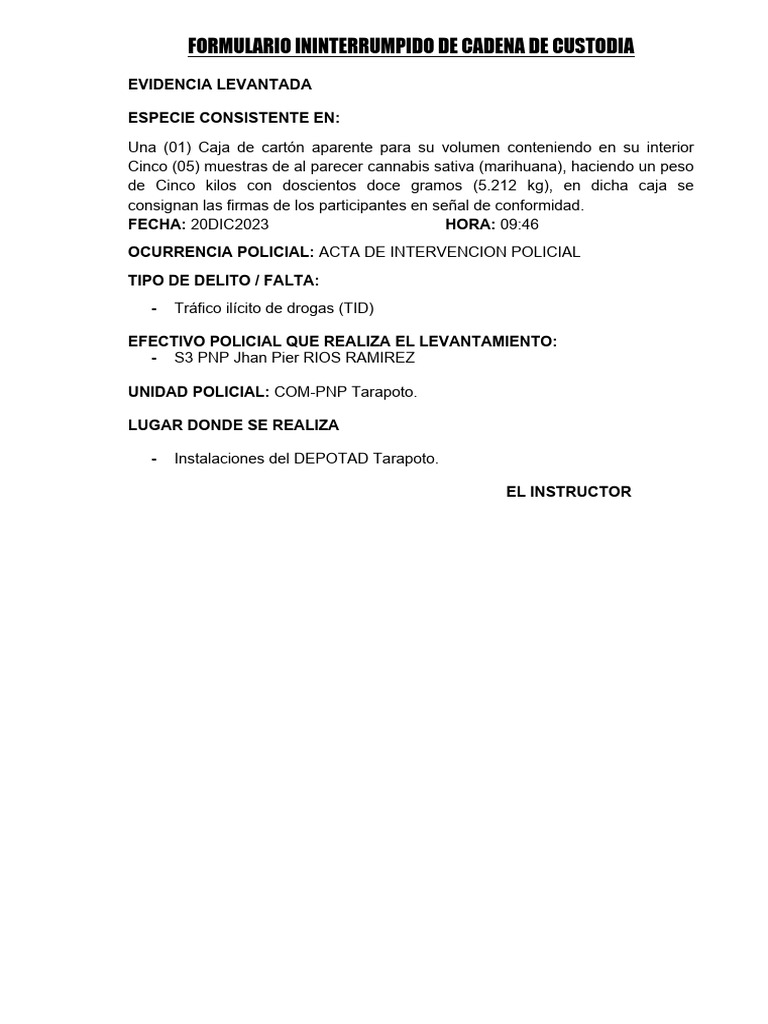Rotulo y Cadena de Custodia - Modelo Comisaria | PDF | Etnobotánica ...